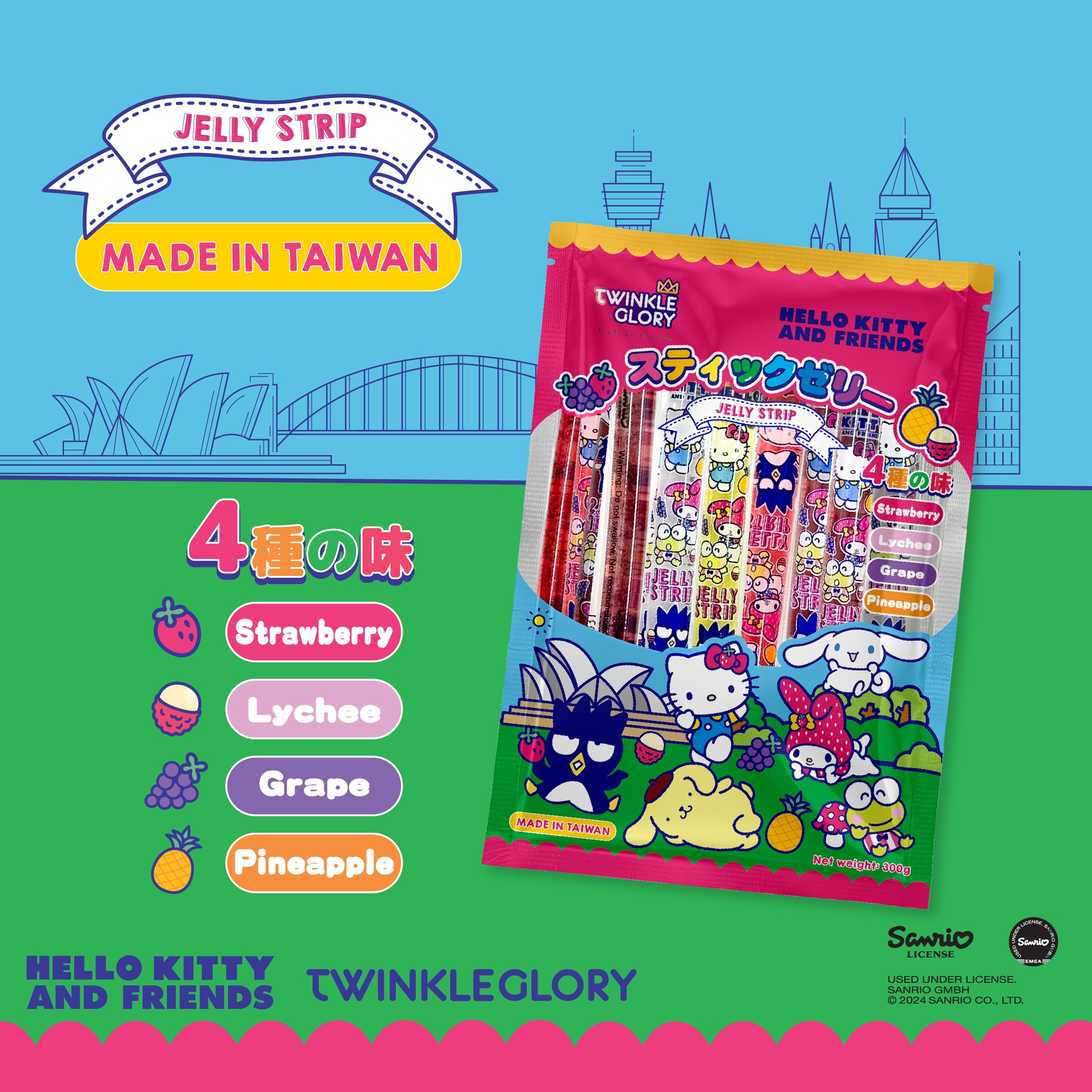 Twinkle Glory Hello Kitty and Friends Assorted Jelly Strip 300g